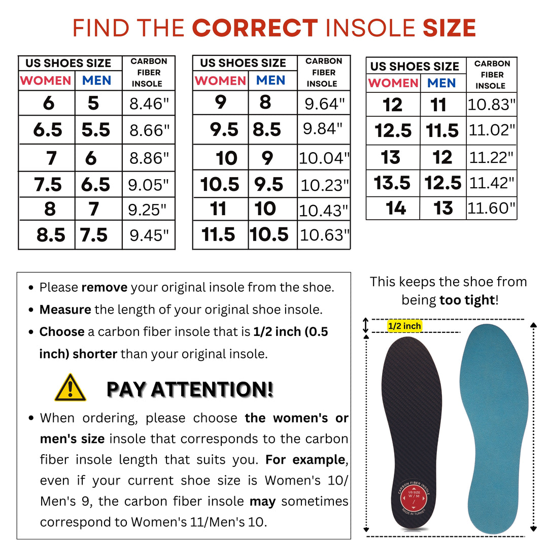Carbon Fiber Insole Size Chart – Tega Design